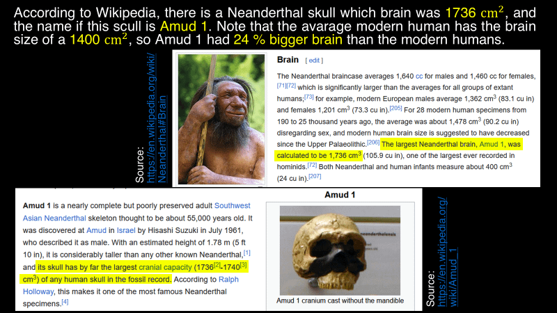 The Amud 1 scull had 24 % bigger brain that humans today. Seems like ...