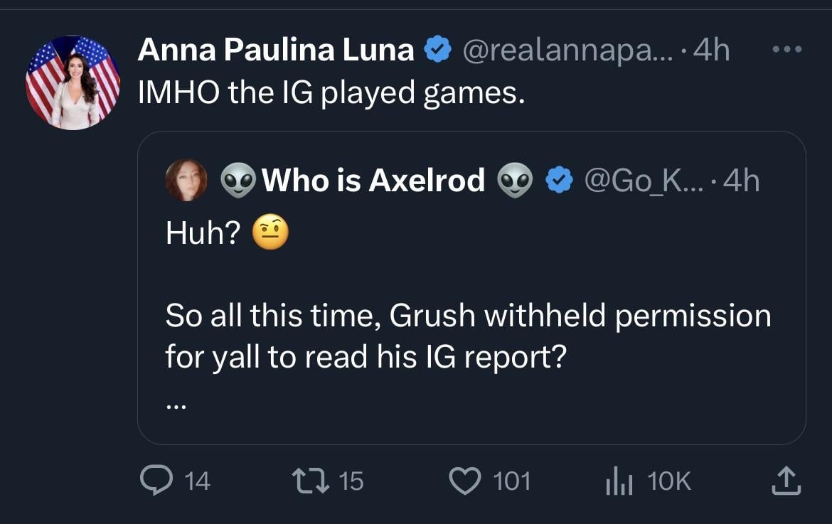 “IMHO the IG played games.” - Rep. Luna - UFO FEED