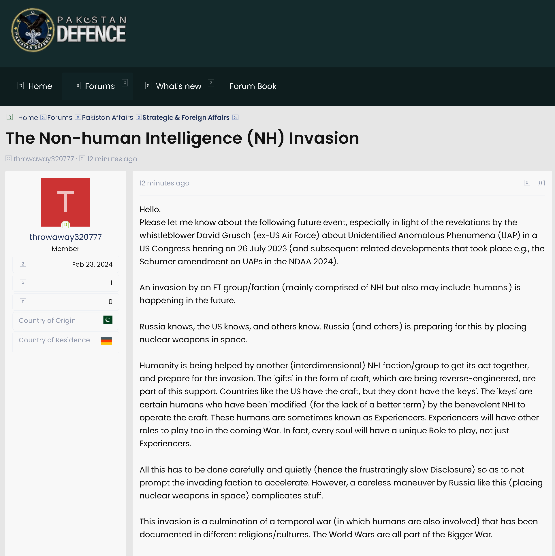 The Non-human Intelligence (NH) Invasion - UFO FEED