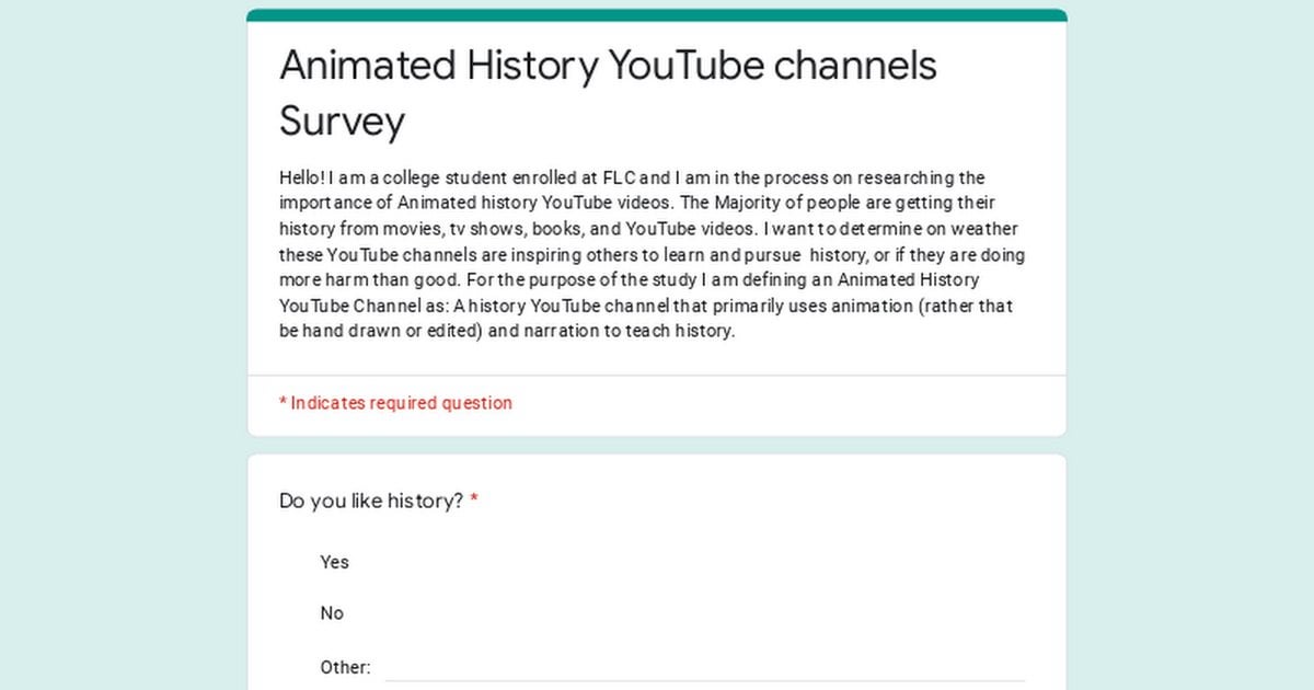 The importance of animated history YouTube channels - Survey for term ...