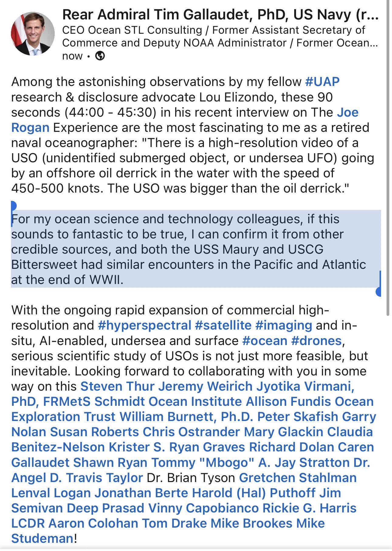 Former head of NOAA and Rear Admiral Tim Gallaudet corroborates Lue ...