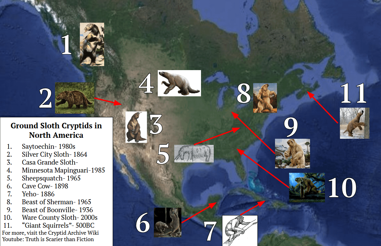A Map of Alleged Ground Sloth Cryptids in North America – UFO FEED