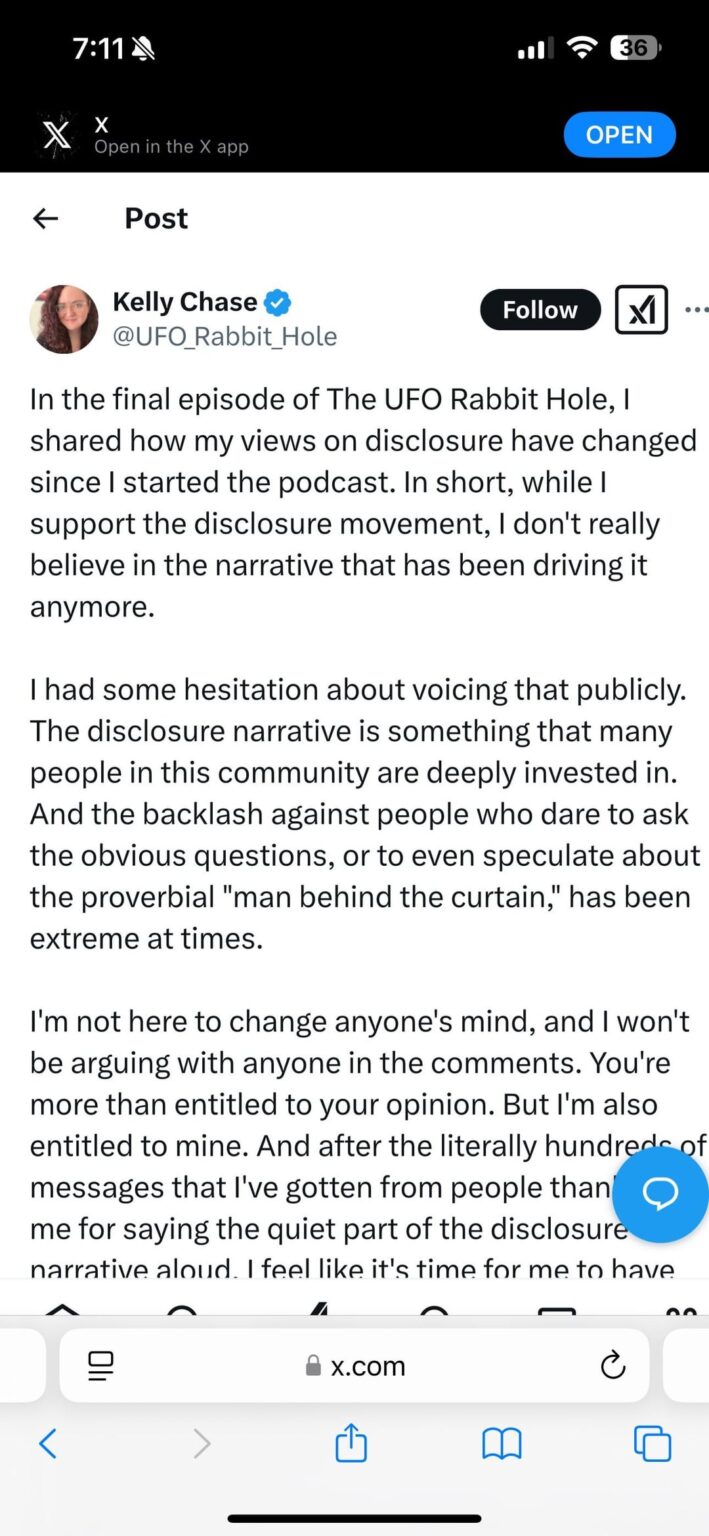 Kelly Chase of the UFO Rabbit Hole podcast does a u-turn - UFO FEED