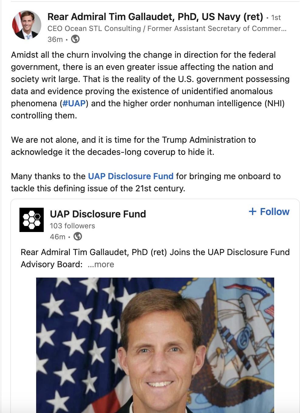 Rear Admiral Tim Gallaudet's Request to Trump Administration and ...