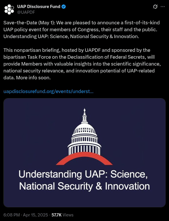 (May 1, 2025) The UAP Disclosure Fund (UAPDF), in collaboration with ...