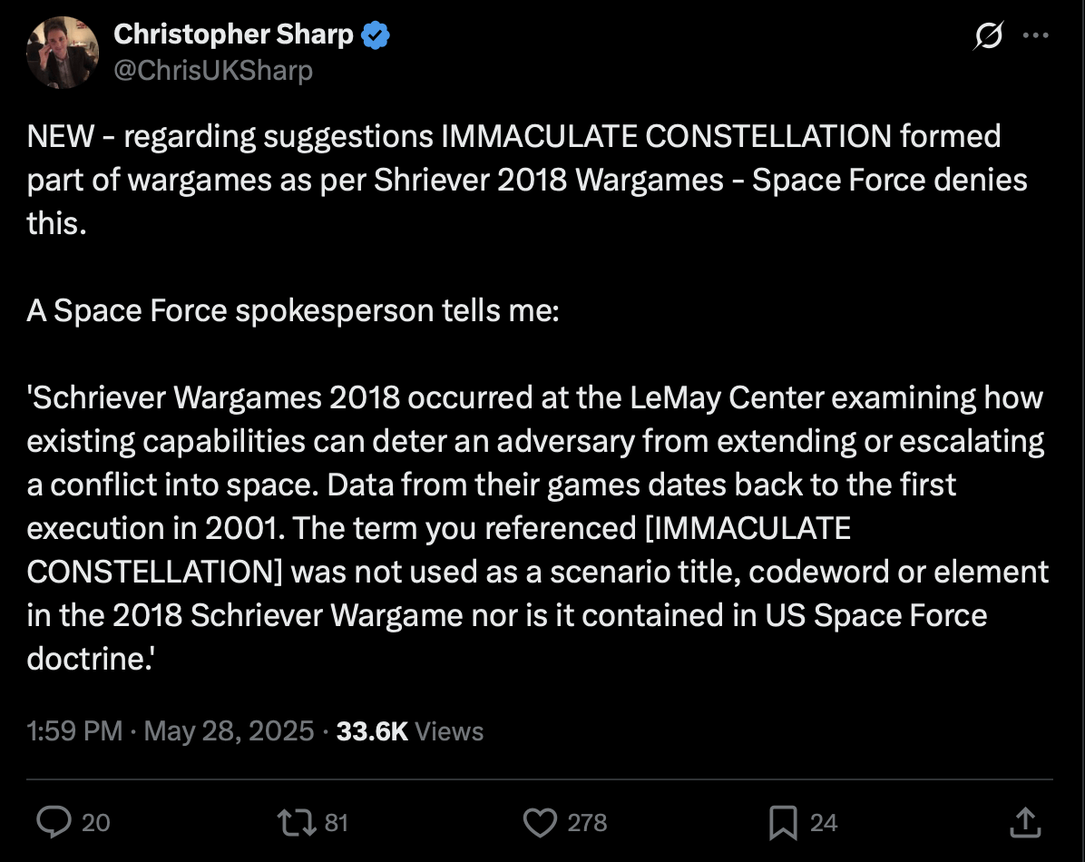 A Space Force spokesperson just confirmed to Christopher Sharp of ...