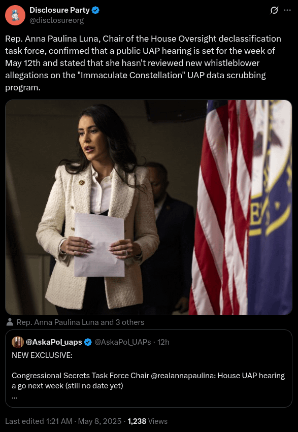 Rep. Anna Paulina Luna, Chair of the House Oversight declassification task force, confirmed that ...