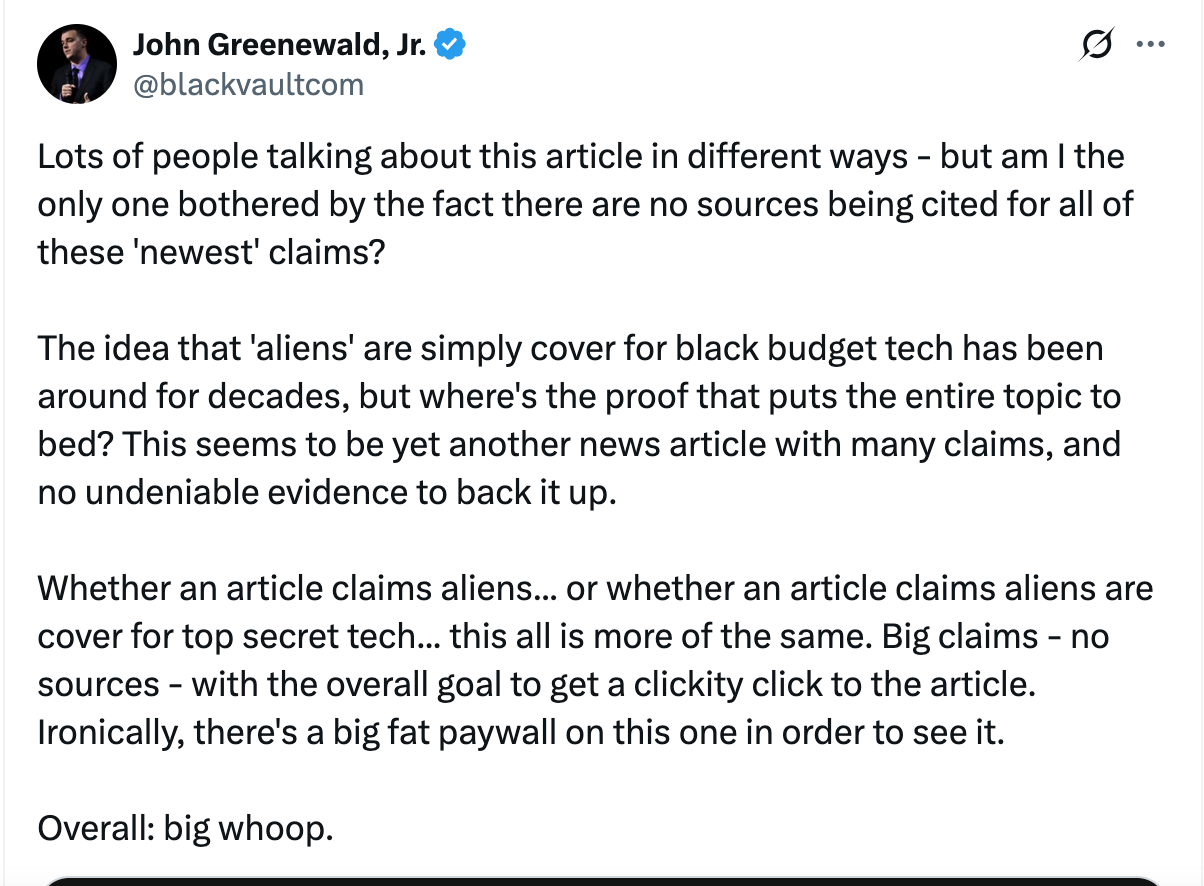 John Greenewald (The Black Vault) on the WSJ article:"This seems to be ...
