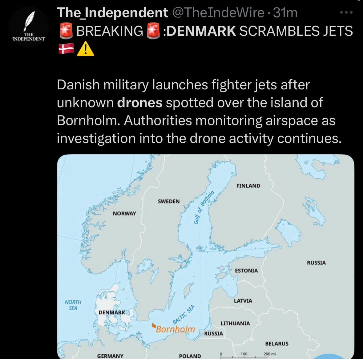 Danish military launches fighter jets after unknown drones spotted over ...