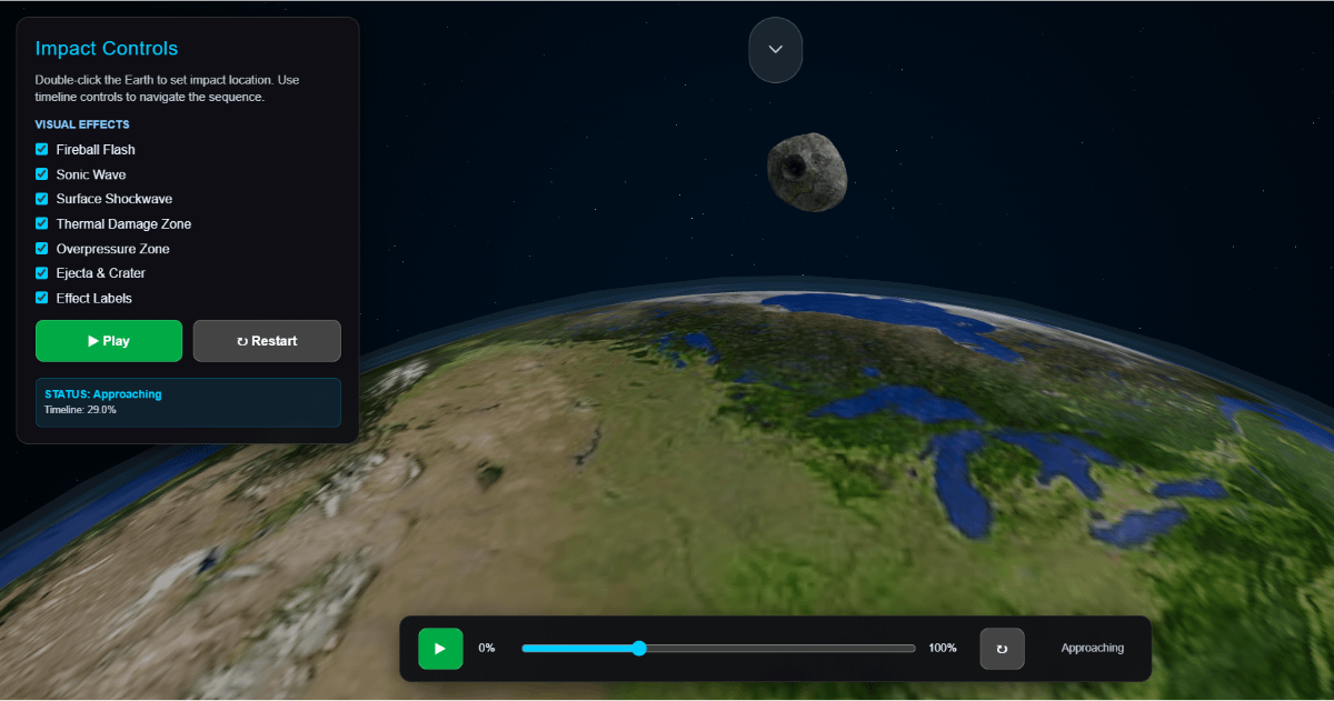 This Asteroid impact simulation allows you to launch objects up to 6000km wide at earth - UFO FEED
