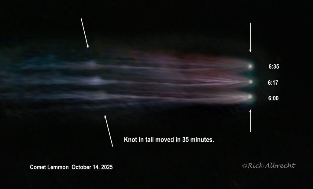 Knot in tail of comet lemmon moved in 35 minutes. By Rick Albrecht ...