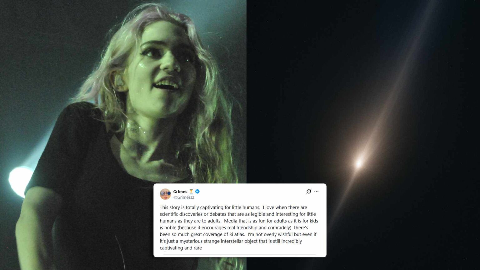 3I/ATLAS: Elon Musk’s Ex-Partner Grimes Reacts To AI-Generated Pic Of ...