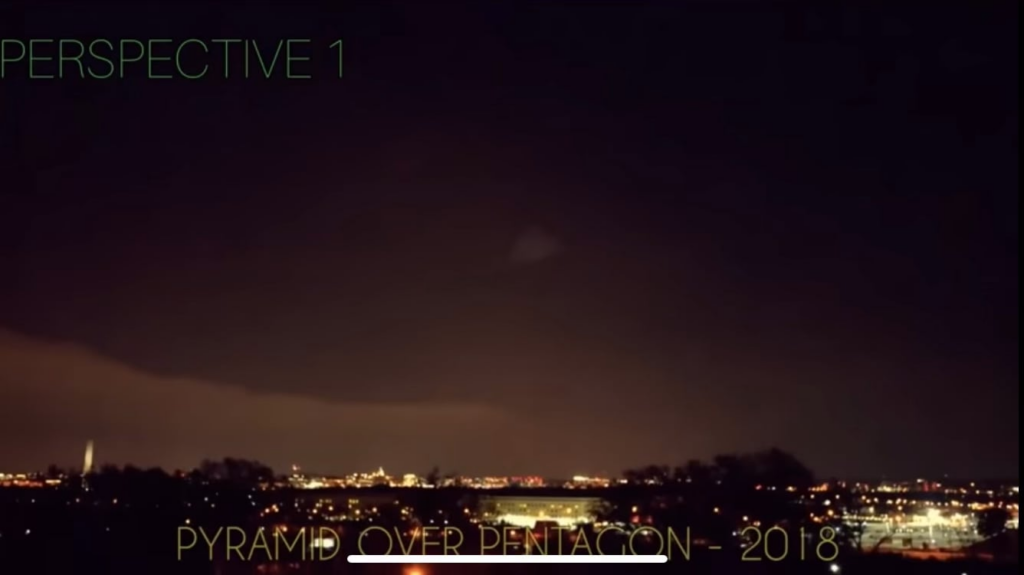 Multiple perspectives allegedly filming a rotating pyramid floating ...