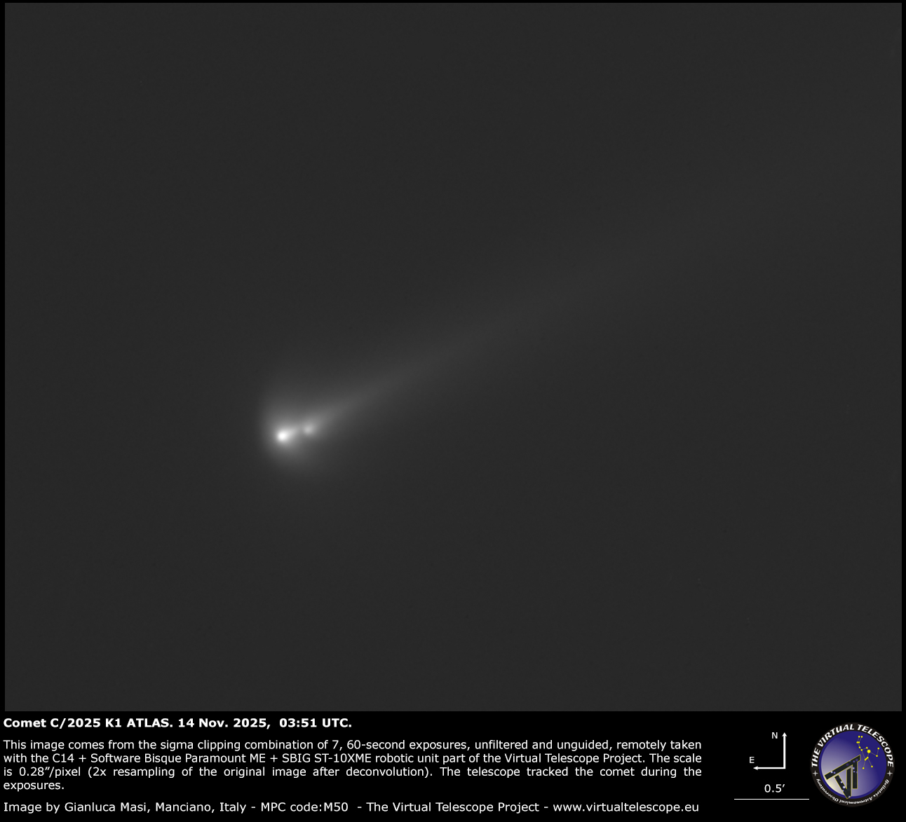 Comet C/2025 K1 ATLAS fragmentation: new image - 14 Nov. 2025. - UFO FEED