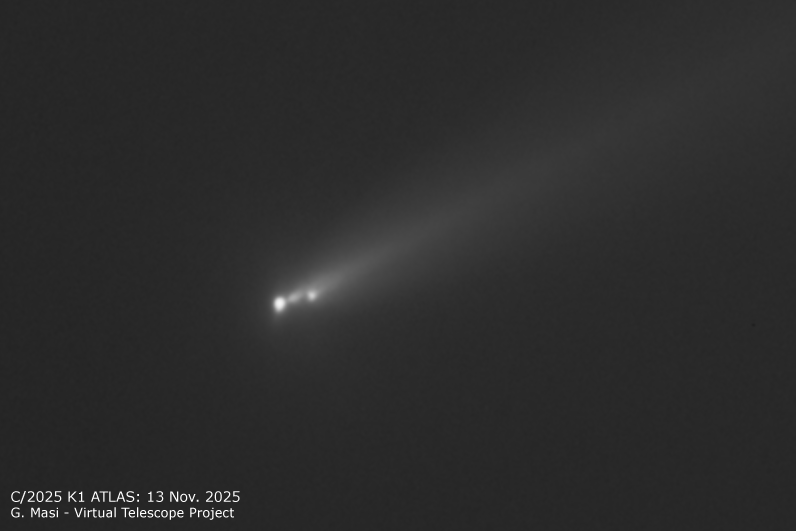 Comet C/2025 K1 ATLAS fragmentation: 13 Nov. 2025 image and animation ...